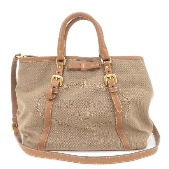 Prada | Bags | Prada Logo Jacquard Leather 2way Bag Brown Beige Bn841 | Poshmark